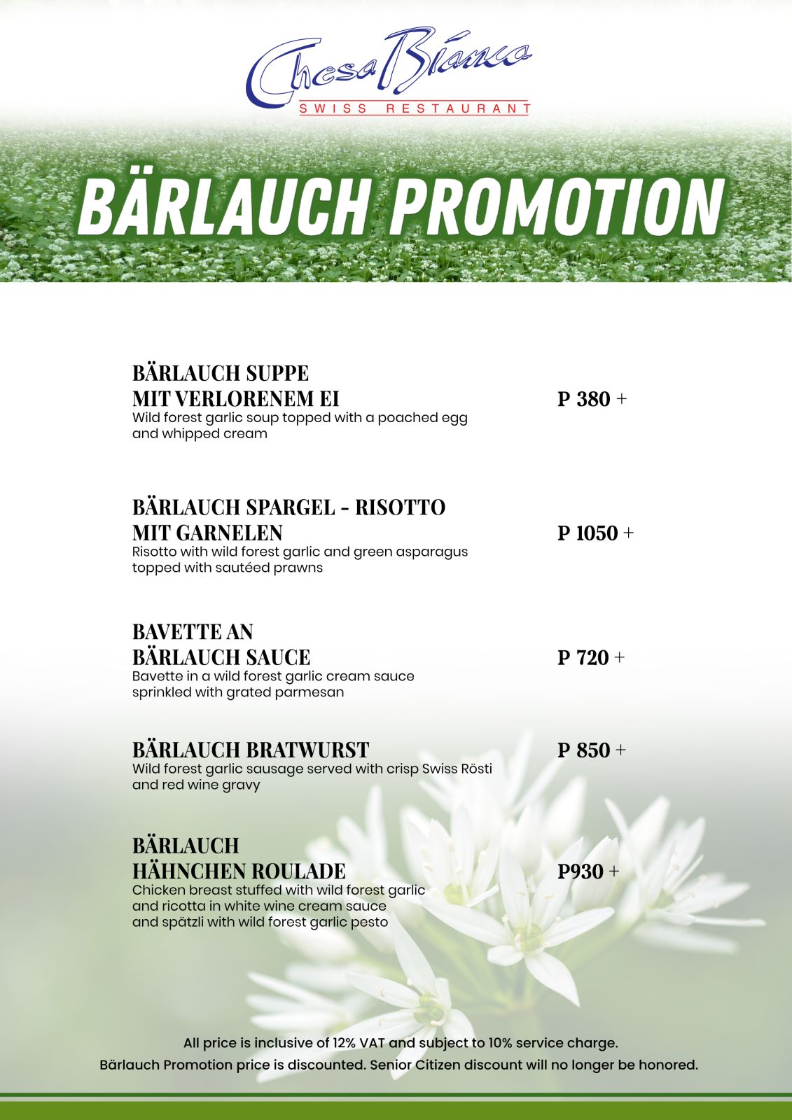 Bärlauch Promotion - Chesa Bianca Swiss Restaurant