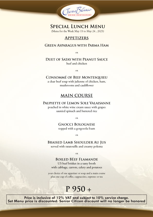 Menu of the Week - Chesa Bianca Swiss Restaurant